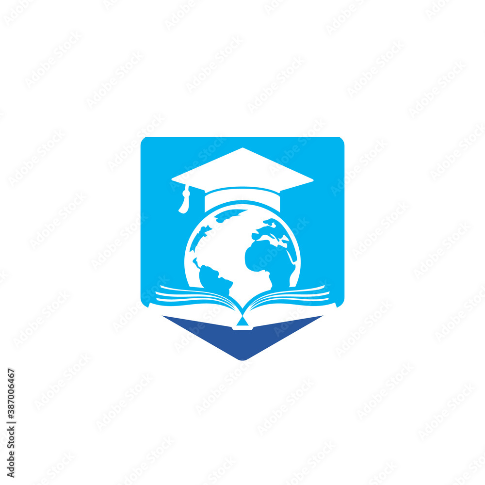 World education vector logo design. Globe with gradation cap and book ...