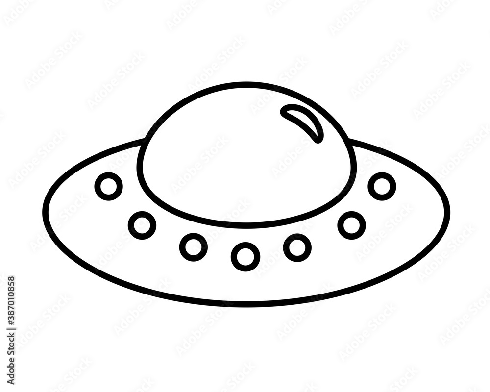 Flying saucer - UFO sign or logo - vector linear illustration. Outline ...