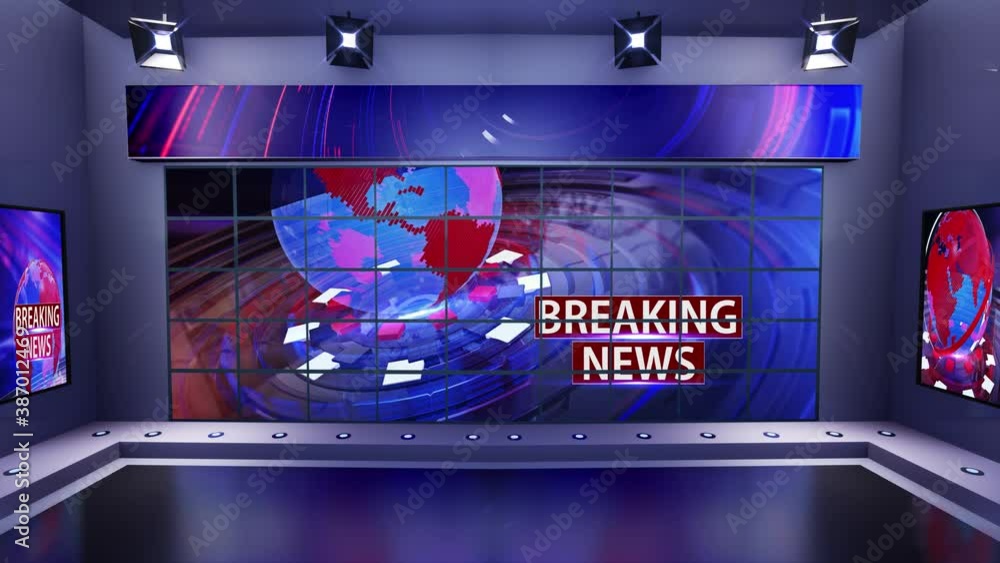 3D virtual news studio with news background Loop 4k Stock Video | Adobe ...
