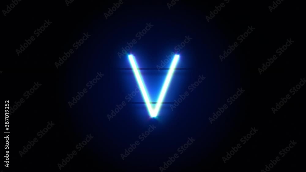 Neon font letter V lowercase appear in center and disappear after some ...