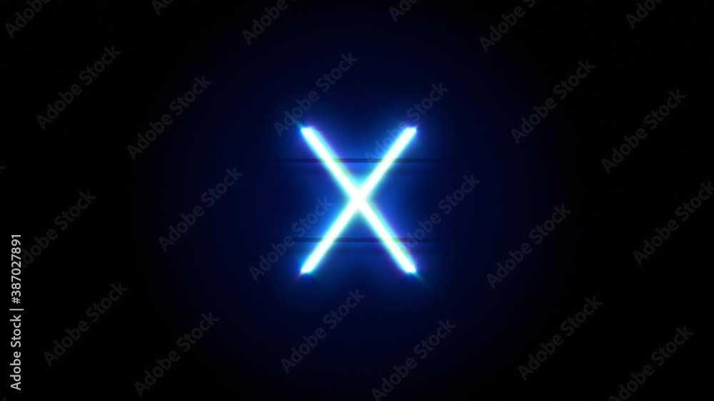 Neon font letter X lowercase appear in center and disappear after some ...