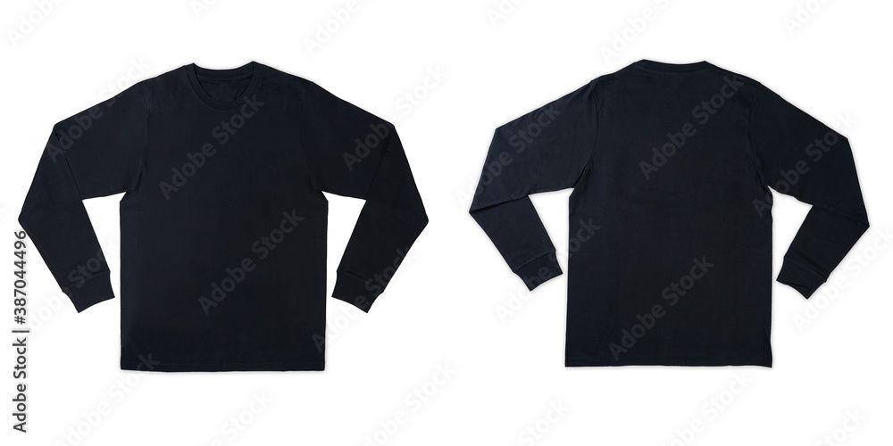 Black long sleeve t shirt front and back view isolated on white ...
