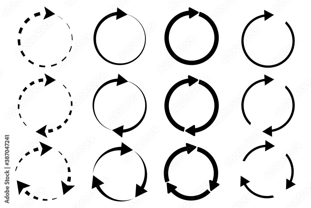 Circular arrows. Dotted circles with arrows. Repeat symbol. Reload ...