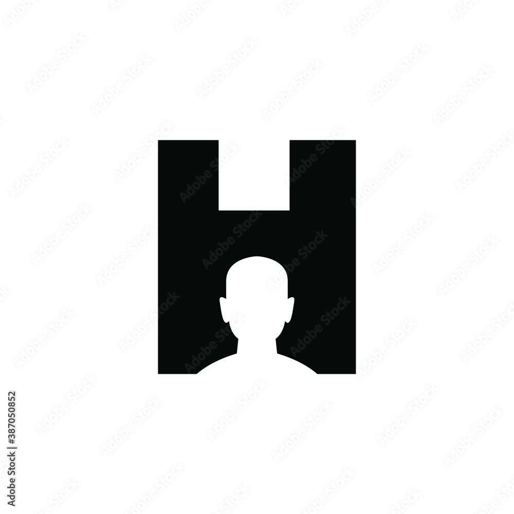 initial letter h human head face simple logo icon design vector ...