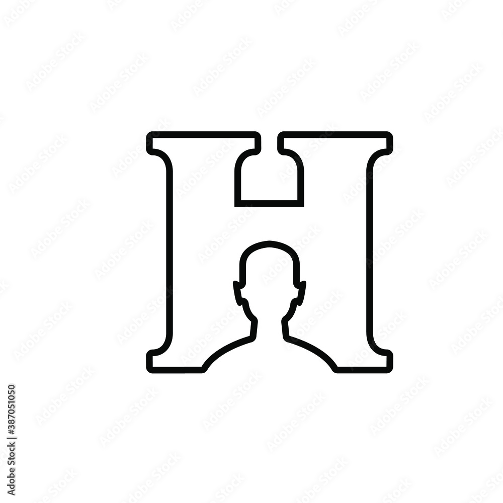 initial letter h human head face simple line logo icon design vector ...