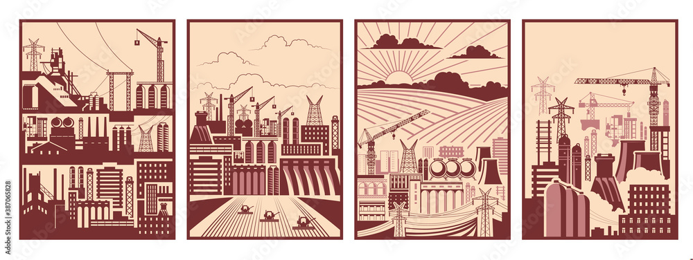 Poster Retro Propaganda Style Posters Template Set, Industrial ...