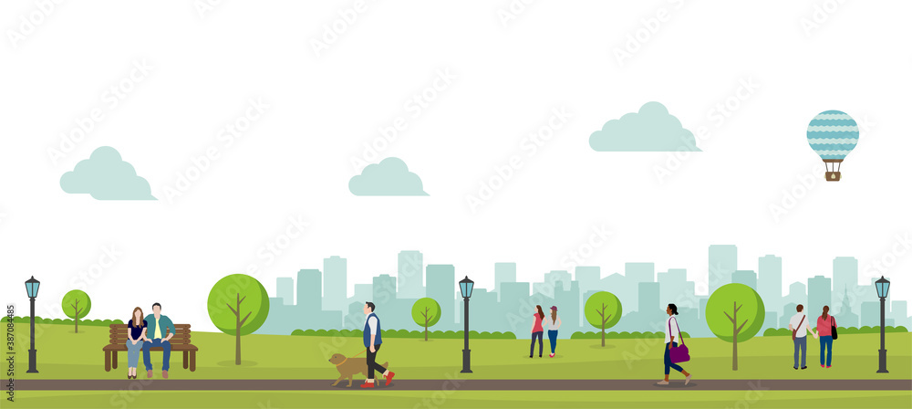 Public green park landscape vector illustration ( spring, summer) Stock ...