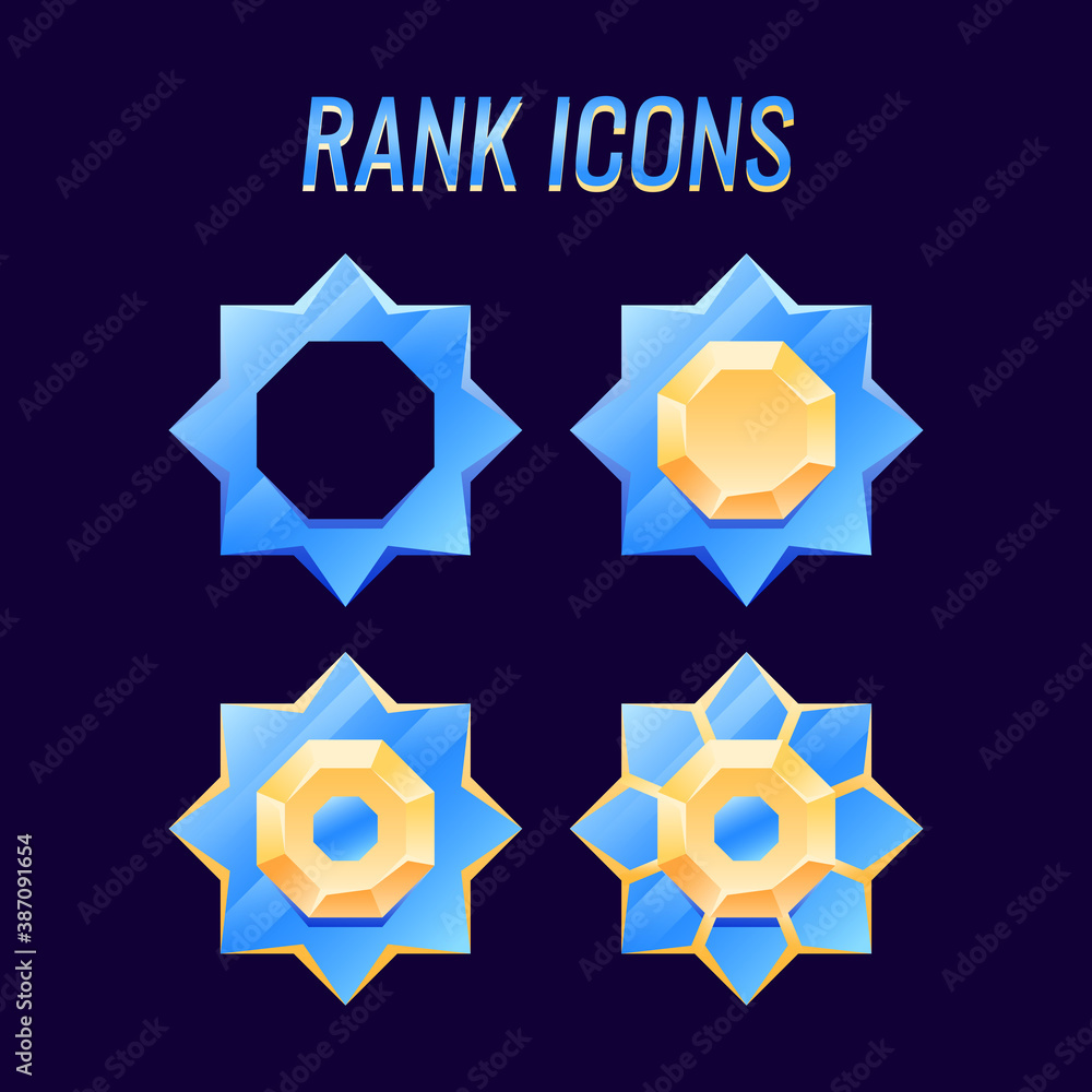 Set of gui Golden and diamond rank medals icon, perfect for game ui ...