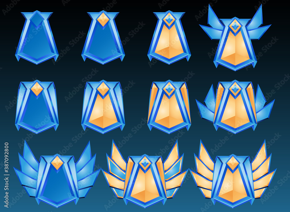 set of Game ui diamond, Cristal award medals elements for 2d games ...