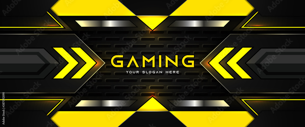 Futuristic yellow and black abstract gaming banner design template with ...