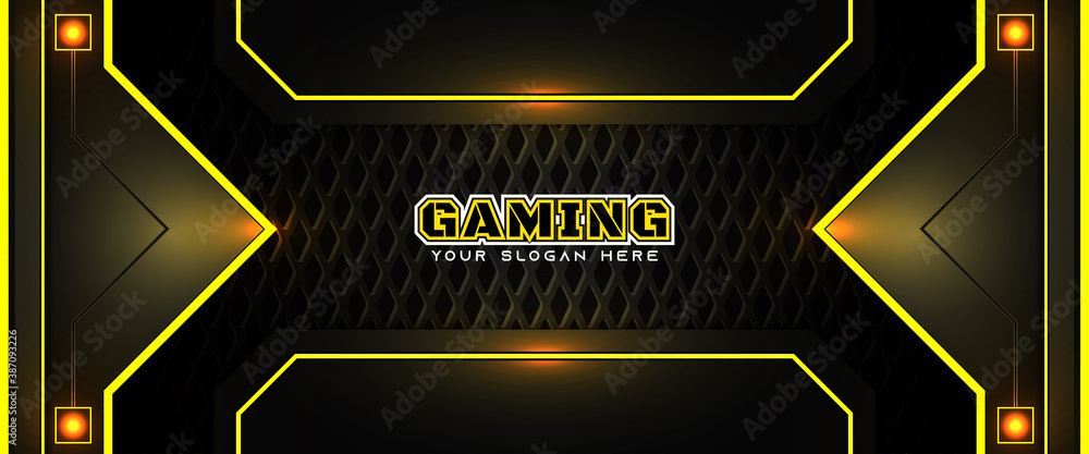Futuristic yellow and black abstract gaming banner design template with ...