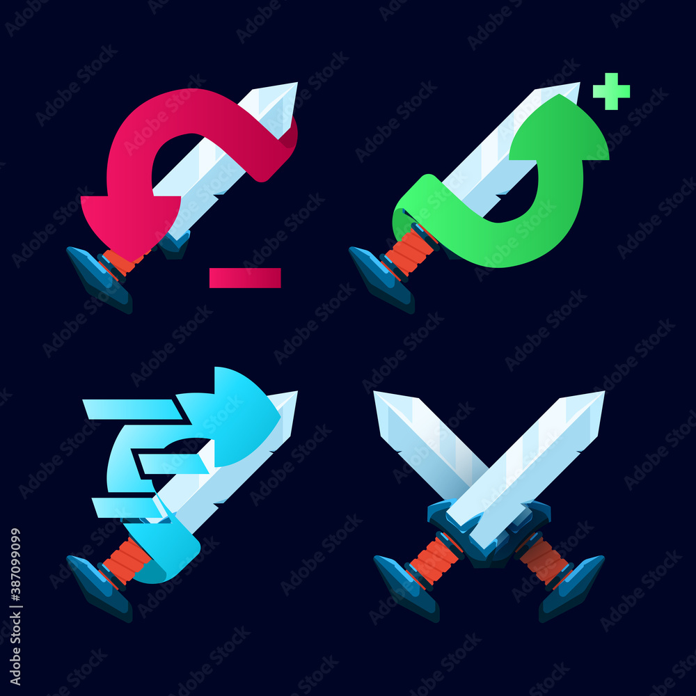 Set of gui sword ability, power up icon for 2d games ui asset elements ...