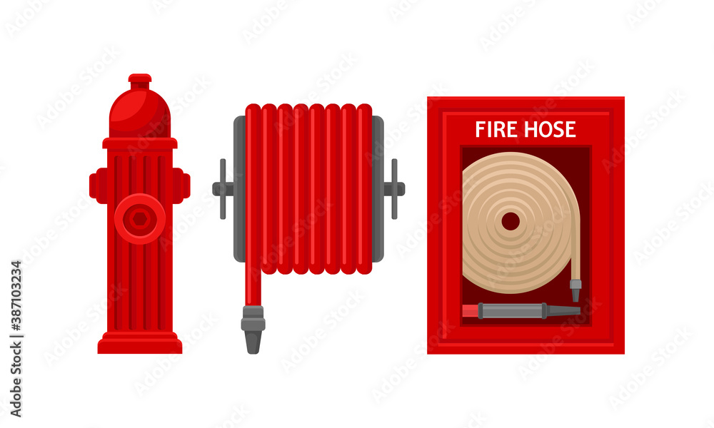 Active Fire Protection Devices with Fire Hose and Fire Hydrant Vector ...