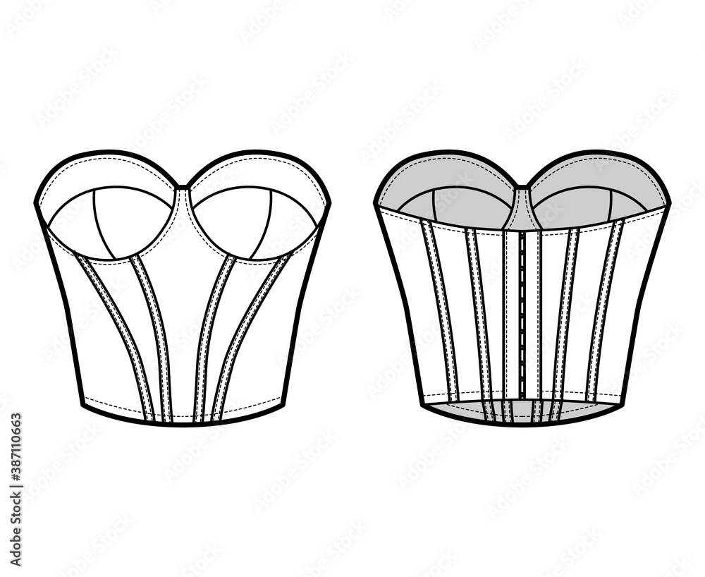 Bustier longline corsetry bra lingerie technical fashion illustration ...