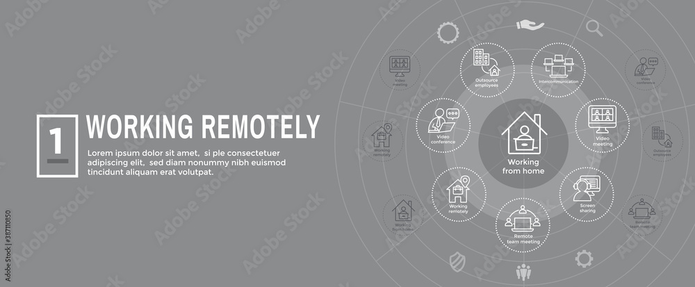 Remote work icon set with web header banner Stock Vector | Adobe Stock