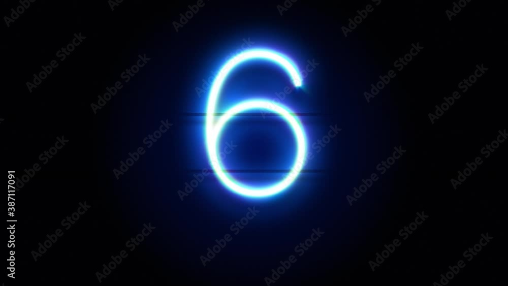 Neon number 6 appear in center and disappear after some time. Animated ...