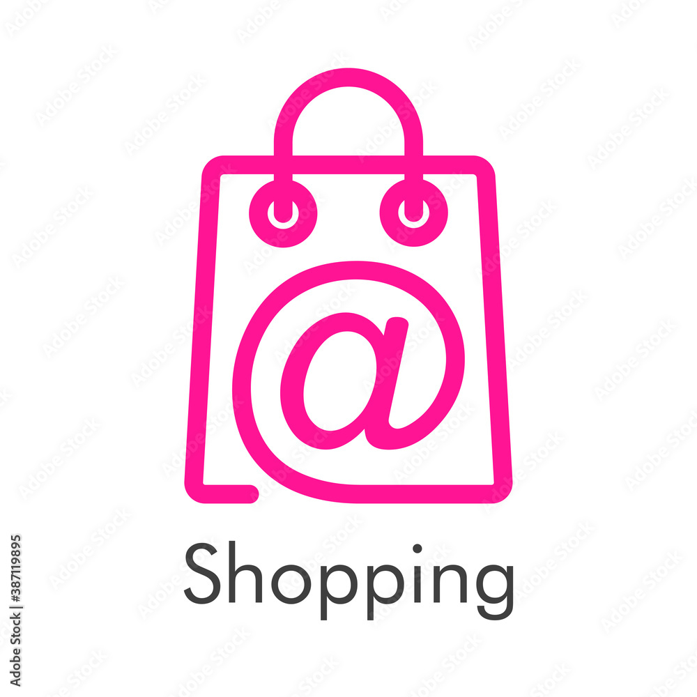 Símbolo de tienda en línea. Logotipo lineal con texto Shopping con ...
