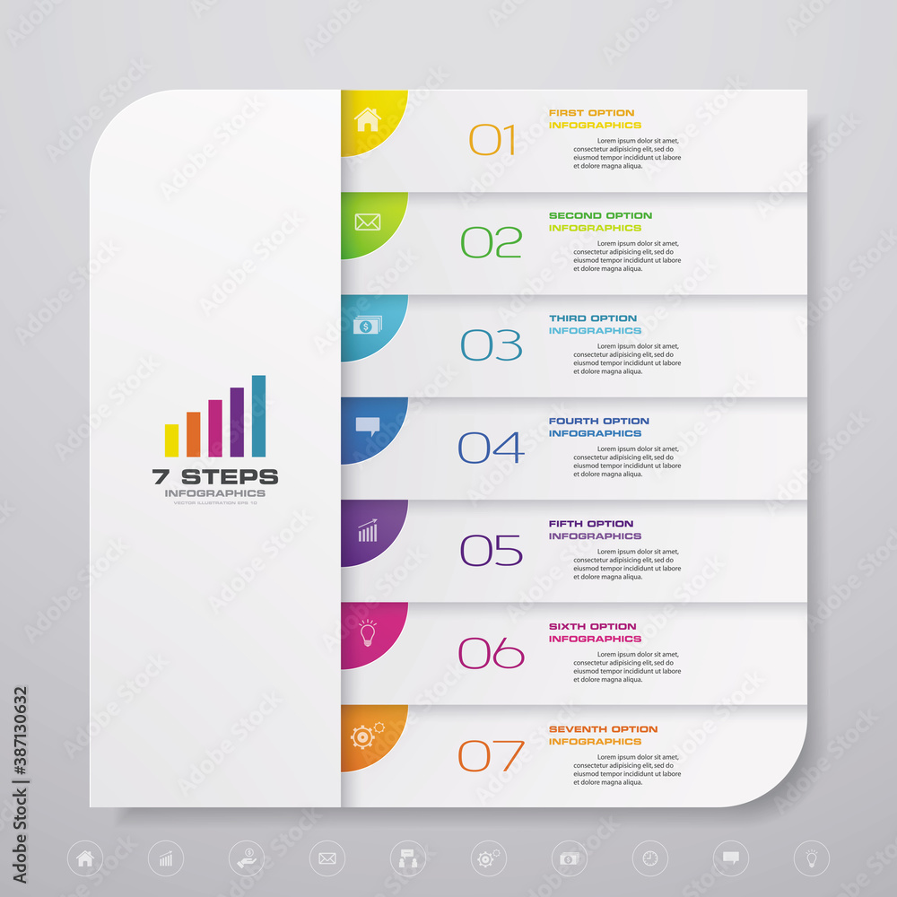 7 steps simple&editable process chart infographics element. EPS 10 ...
