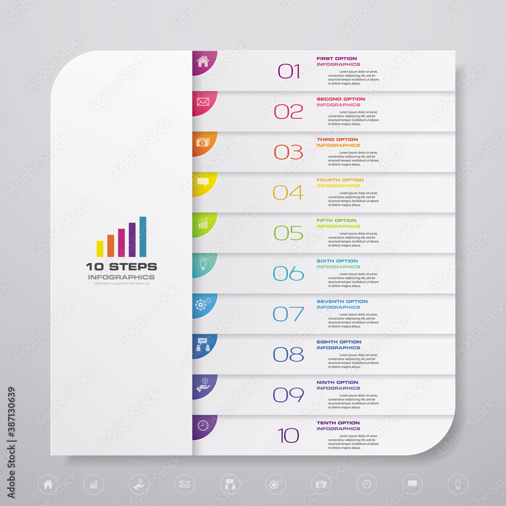10 steps simple&editable process chart infographics element. EPS 10. Stock ベクター | Adobe Stock
