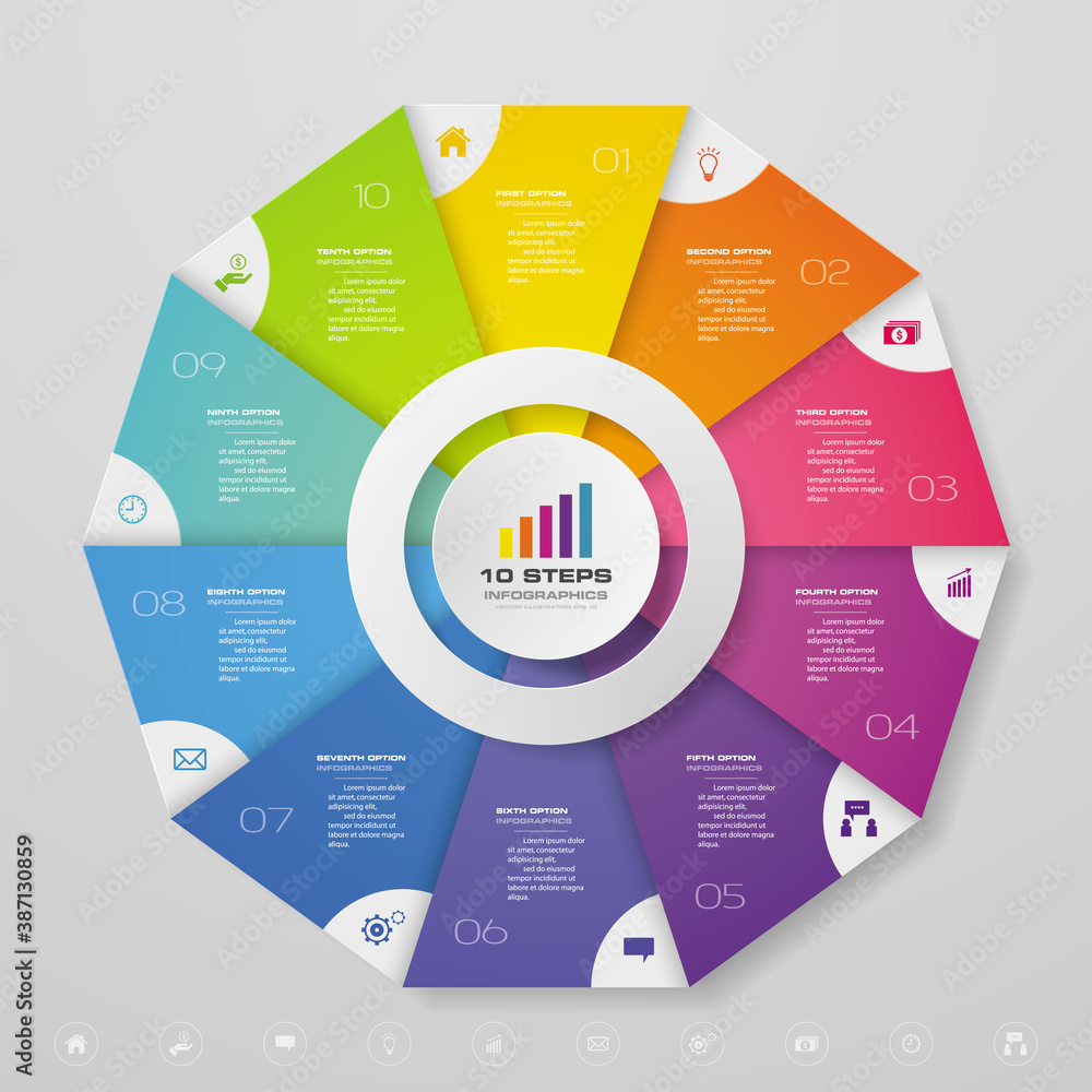 10 steps cycle chart infographics elements for data presentation. EPS ...