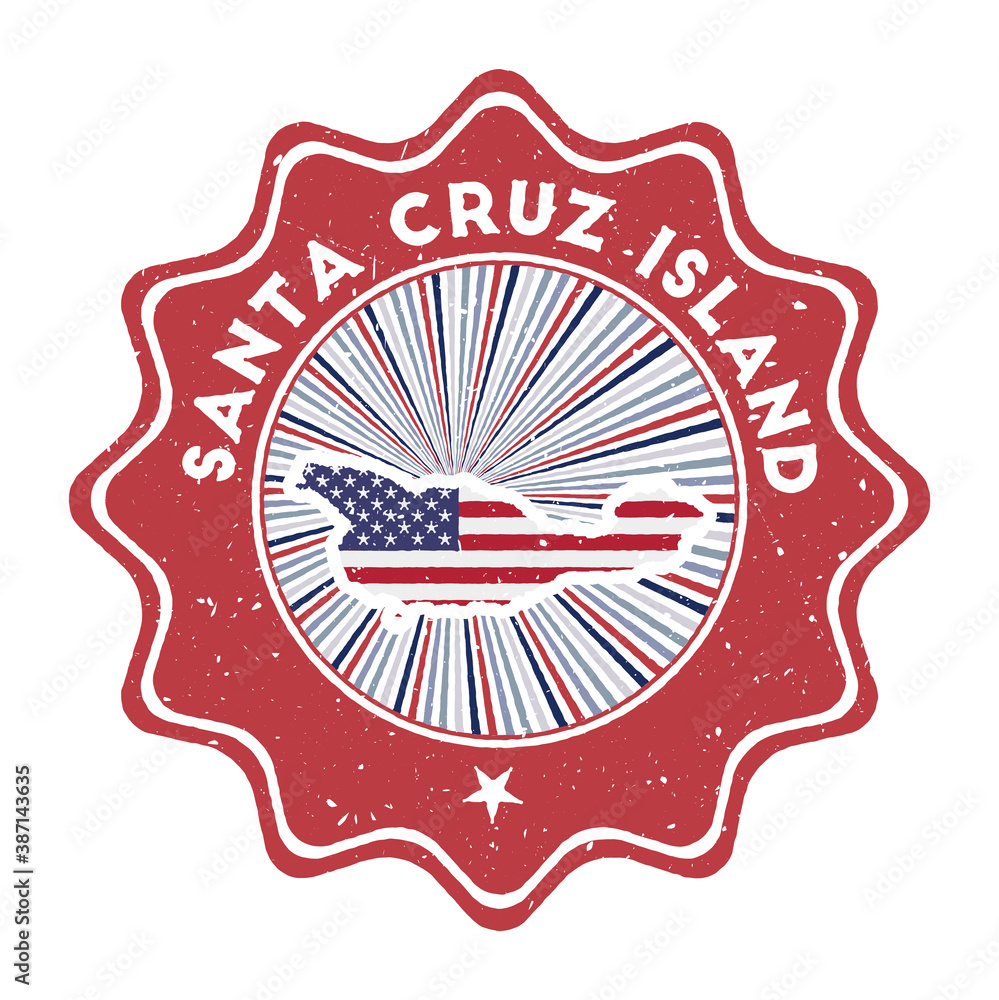 Santa Cruz Island round grunge stamp with island map and country flag ...