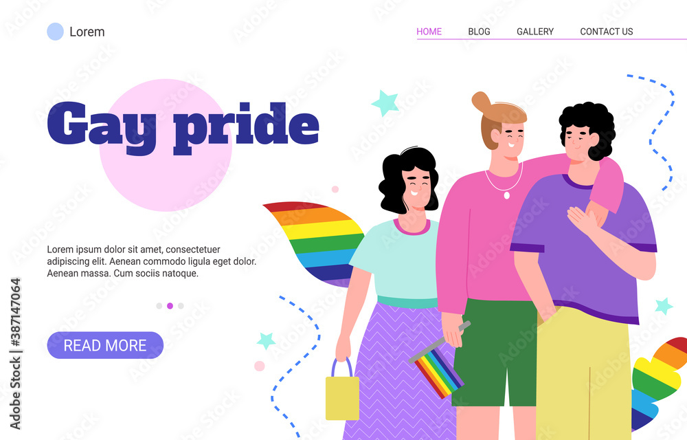 Gay pride web banner mockup with LGBT couple people characters, flat ...