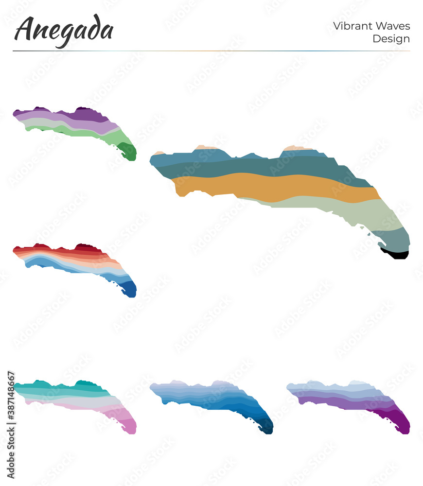 Set of vector maps of Anegada. Vibrant waves design. Bright map of ...