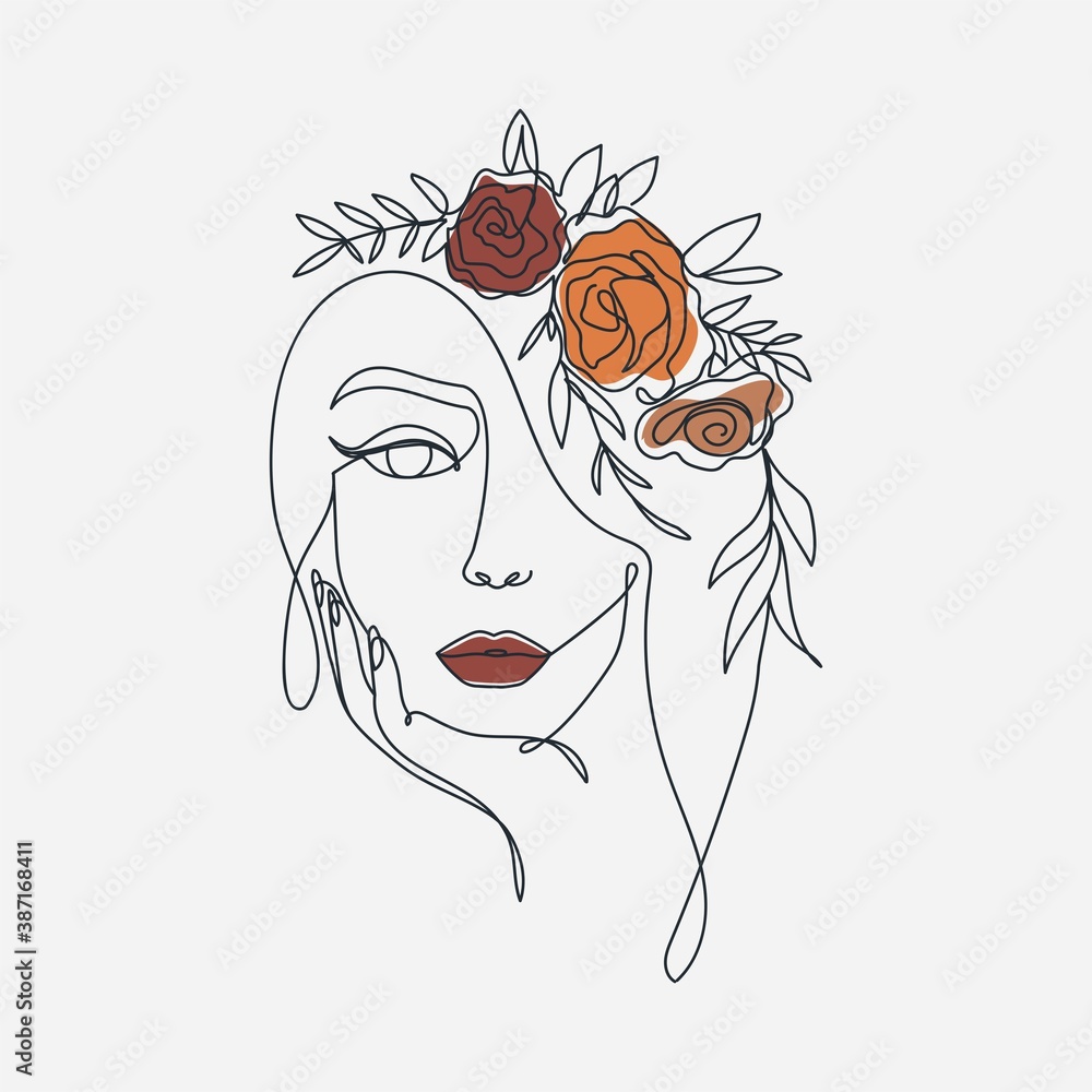 Trendy Womans Face In One Line Art Style For Fashion Prints Posters