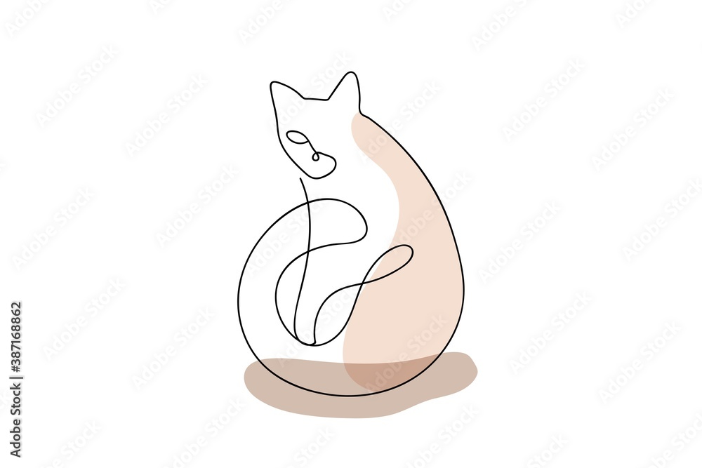 Modern one line art cat with abstract shapes isolated on white ...
