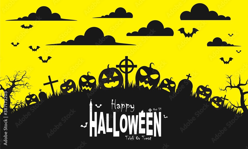 Halloween illustration yellow and orange and dark vector background ...
