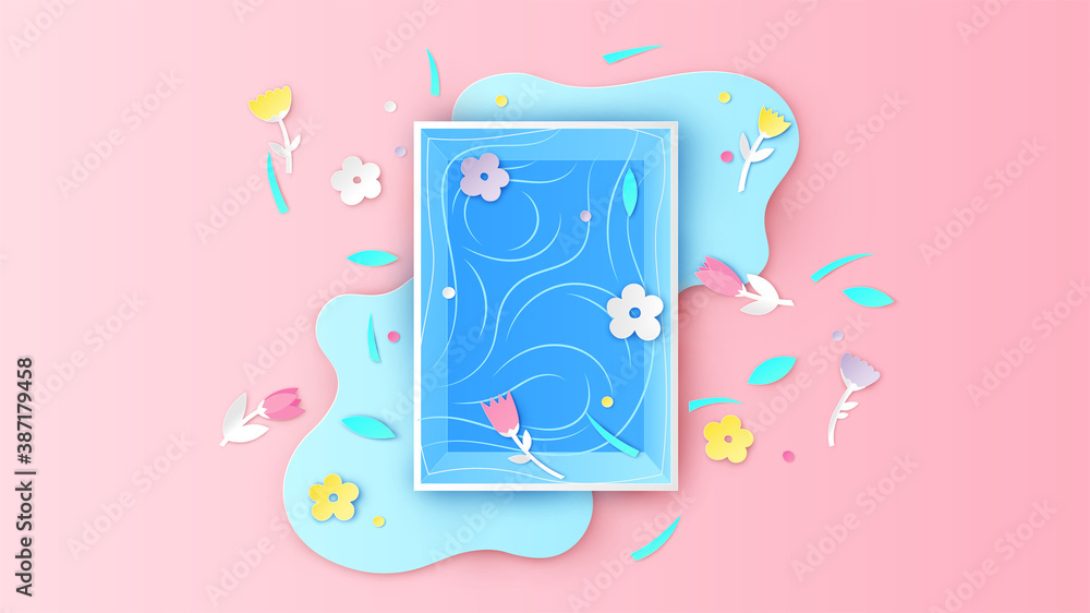 Vecteur Stock Swimming pool box design for Spring decorated with ...