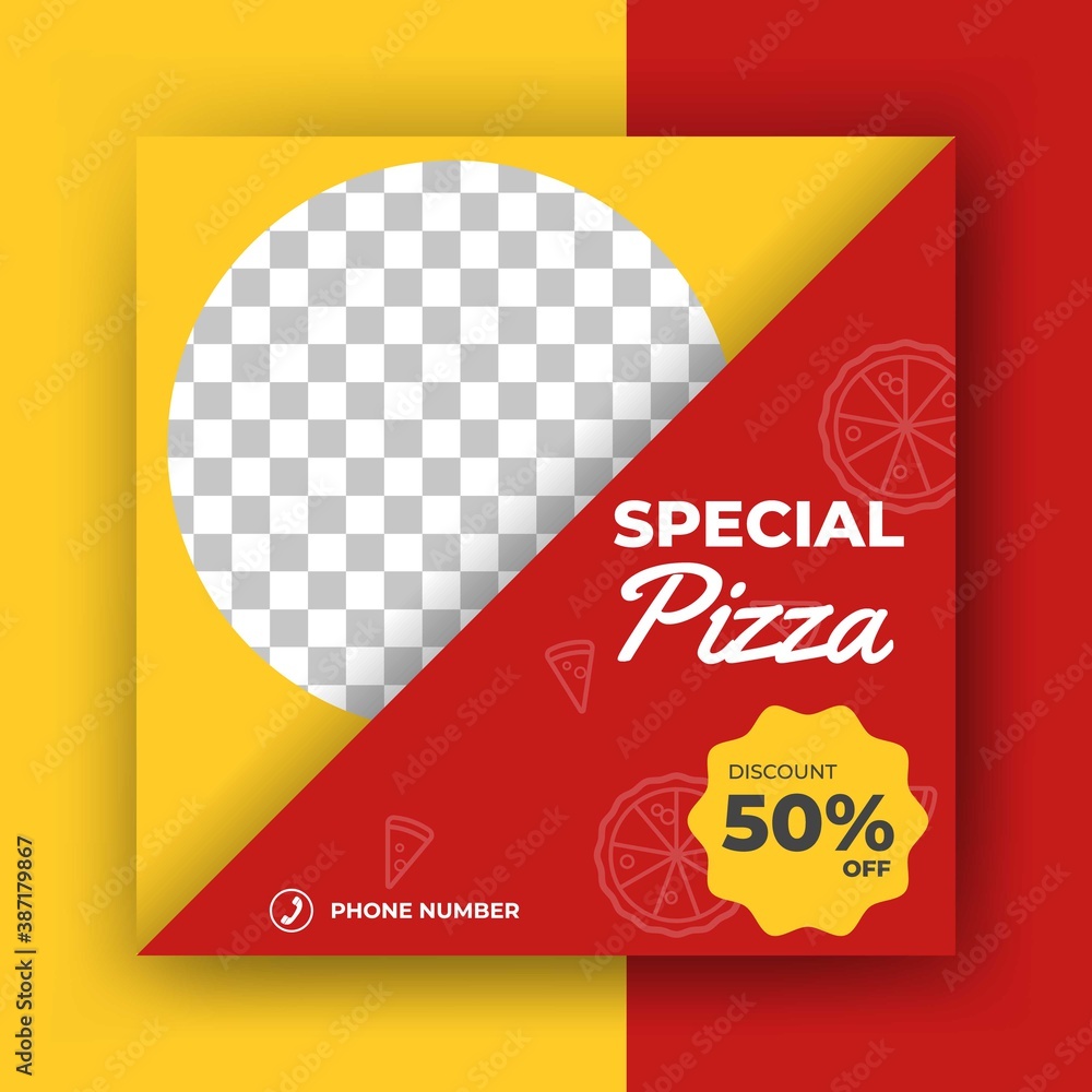 Editable square banner template pizza theme. Flat design background ...