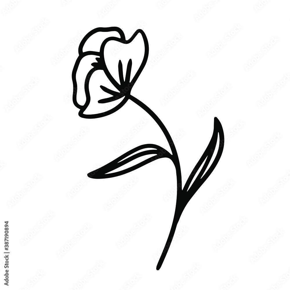 vector hand-drawn outline cartoon flower. stock single decorative ...
