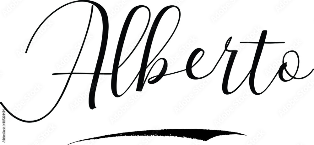 Vetor de Alberto -Male Name Cursive Calligraphy on White Background do ...