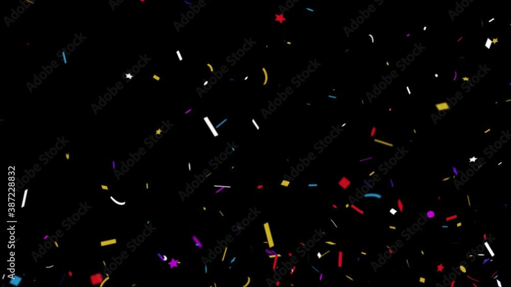 Colorful isolated confetti particles Explosions popper falling 4k Animation. Alpha Matte Channel ...