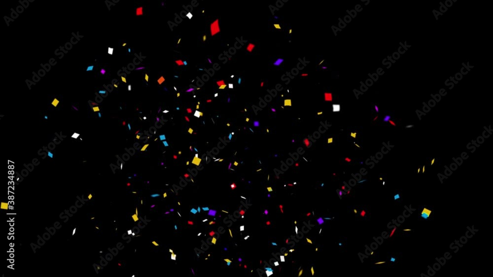Colorful isolated confetti particles Explosions popper falling 4k Animation. Alpha Matte Channel ...