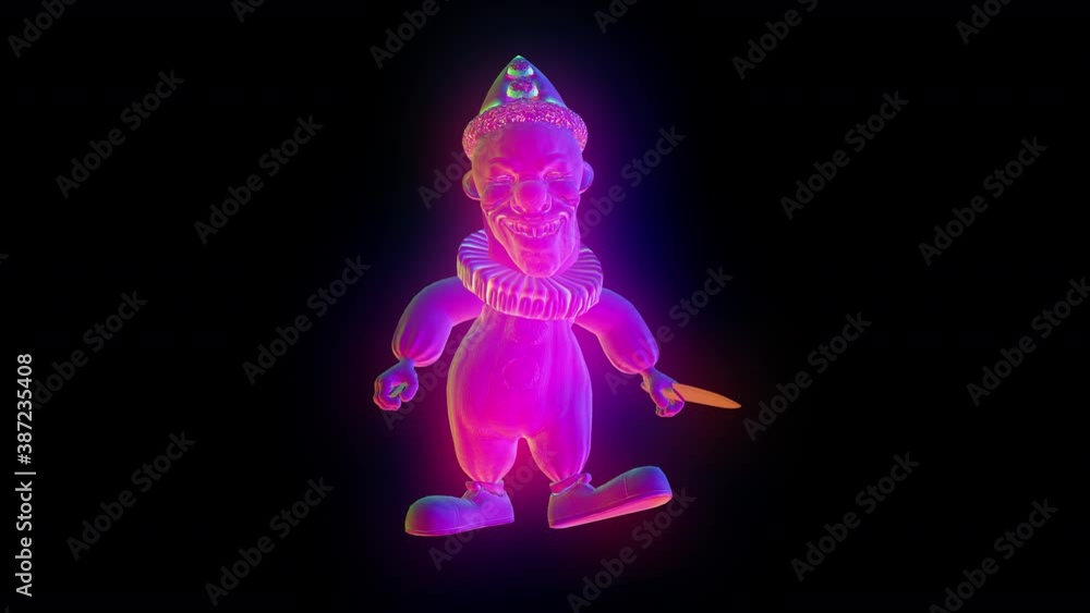Seamless animation of a glowing horror clown walking with knives with ...
