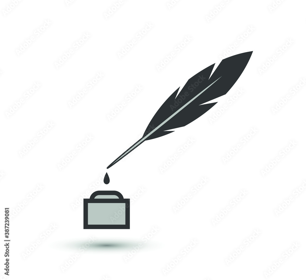 Vector inkwell icon. Hand written, feather and ink symbol. For design ...
