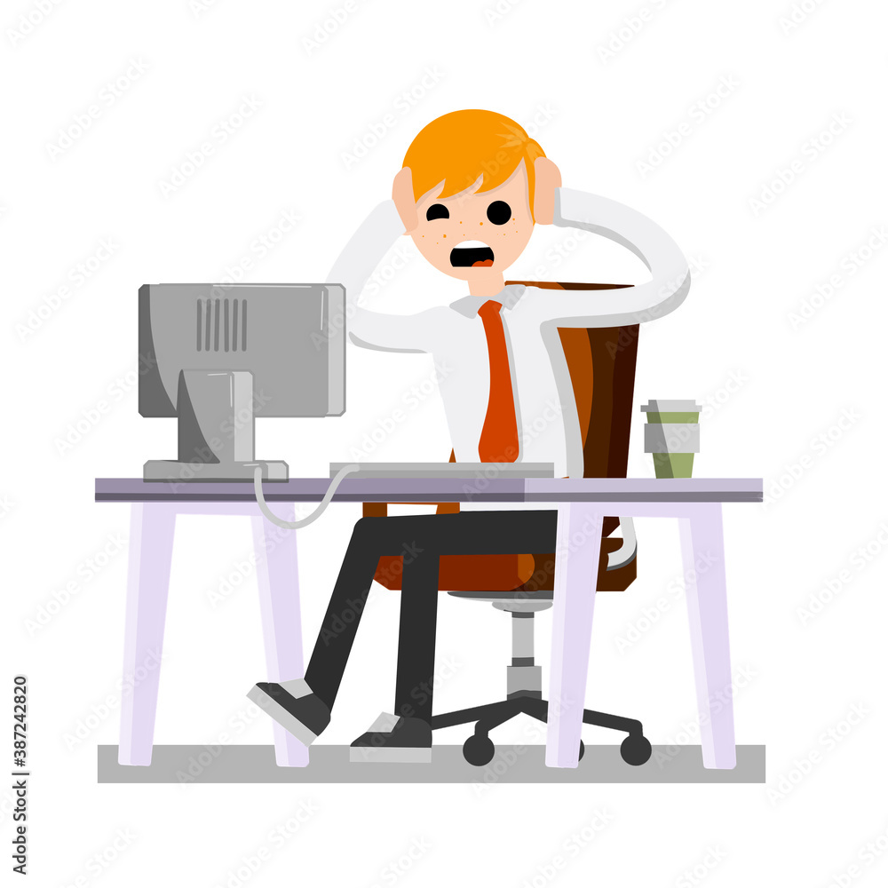 Man holding his head. Broken equipment. Broken computer. Crash the ...