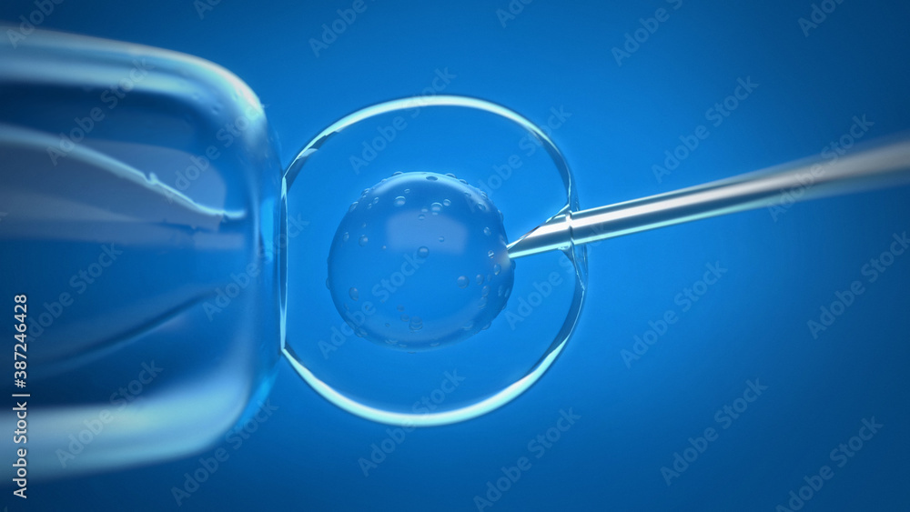 Medical macro 3D illustration of a stem cell injection. Needle ...