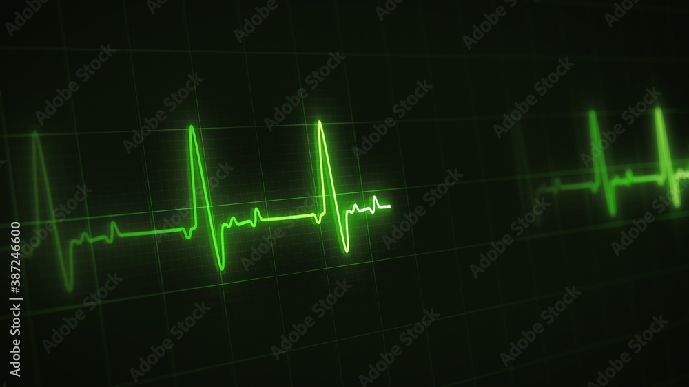 Green colored heart rate or heart beat line. Cardiogram signal ...