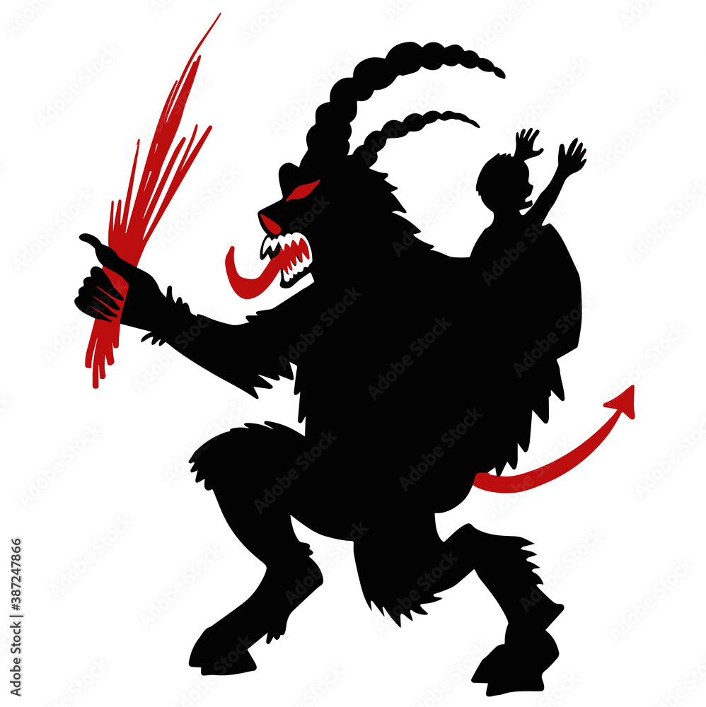 Krampus. Scary krampus Holding Bundles of Birch Branches. Horned devil ...
