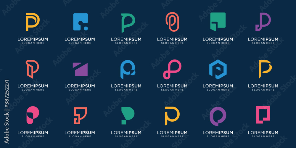 Set of creative letter p logo design template.icons for business ...