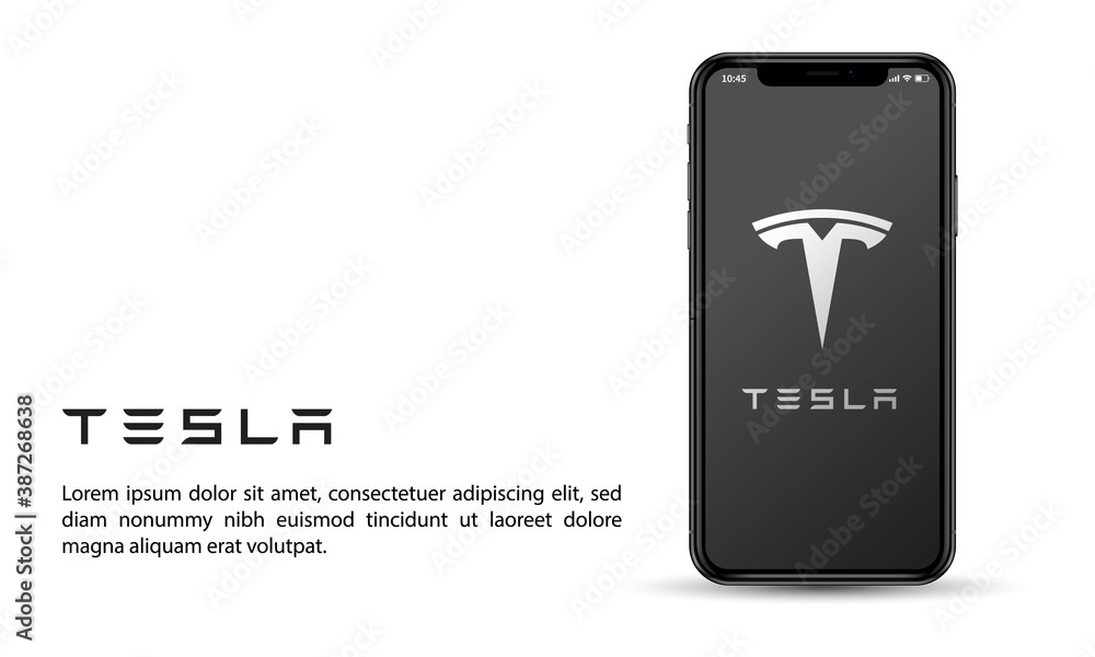 Apple iPhone and Tesla mobile application for illustrative editorial ...