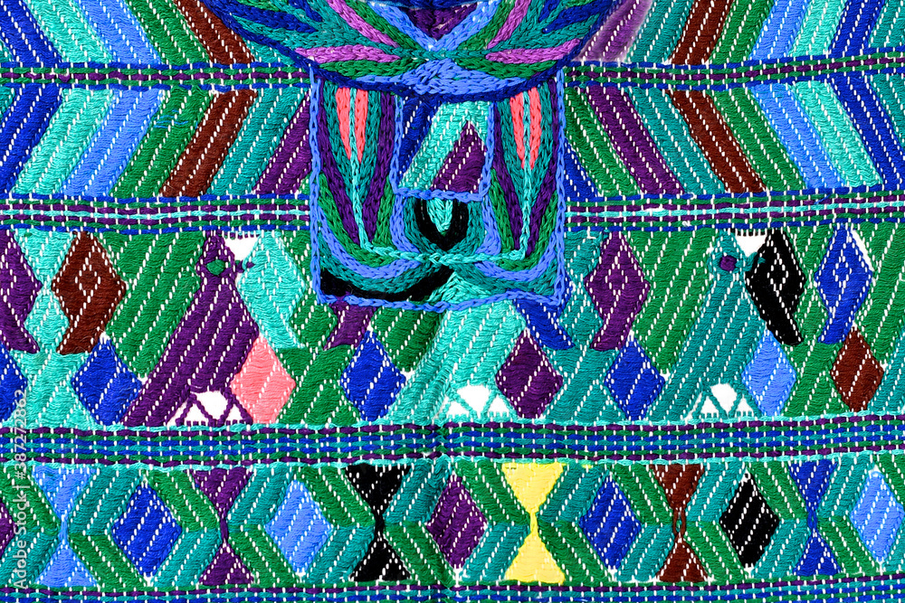 Closeup of San Juan Cotzal huipil, Guatemala. Each region has developed ...