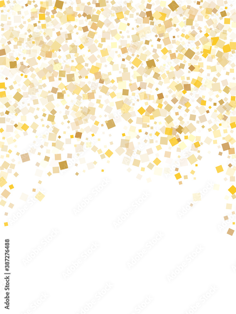 Trendy gold confetti sequins sparkles falling on white. Glittering ...