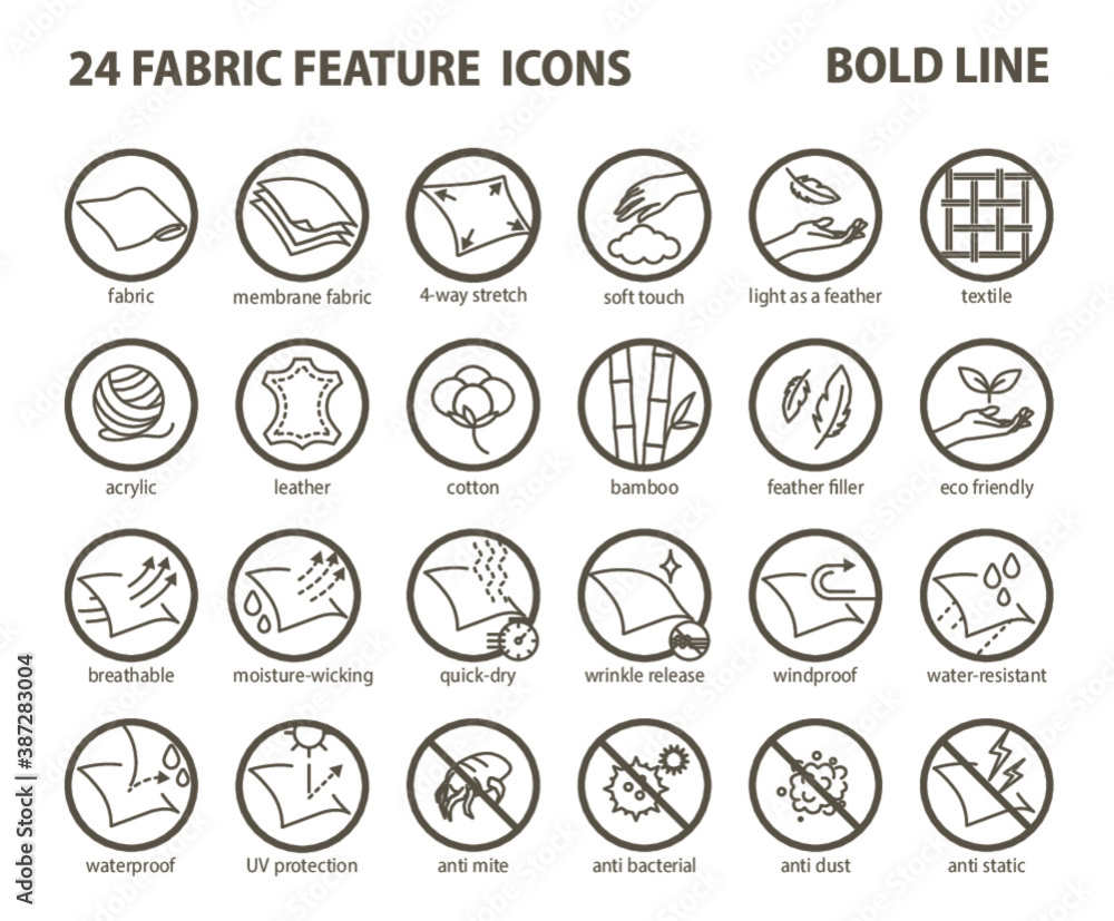 24 Fabric feature bold line icons-Pictograms with editable stroke Stock ...