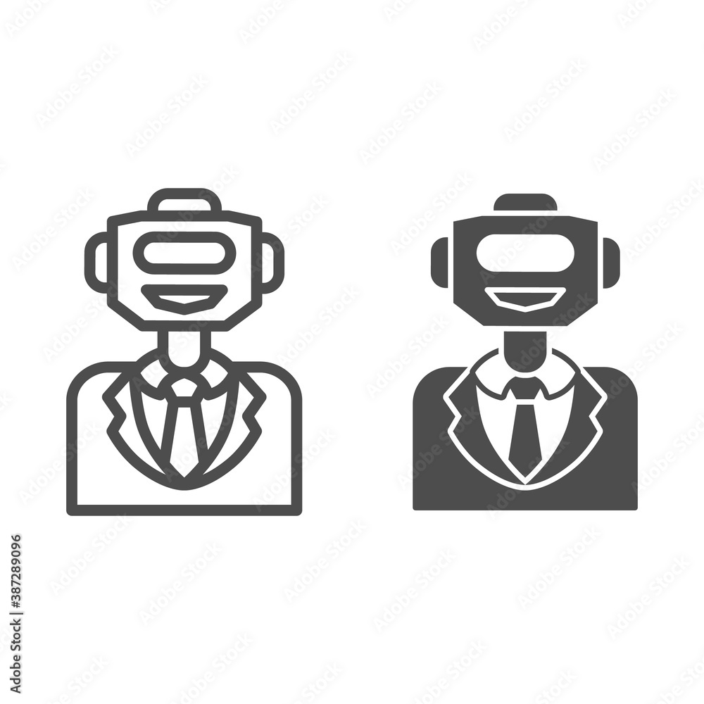 Vettoriale Stock Robot in suit line and solid icon, Robotization ...