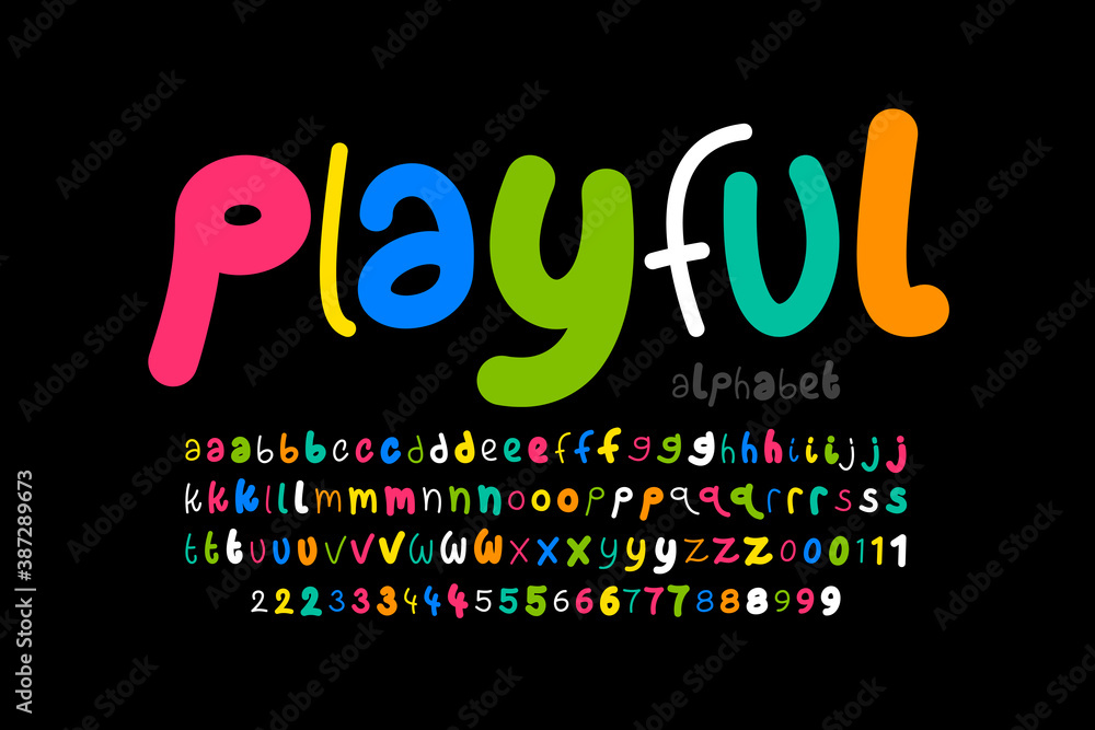 Playful style font design, three weights alphabet, letters and numbers ...