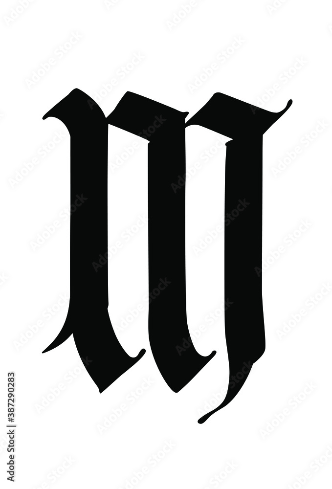 Letter M, in the Gothic style. Vector. Alphabet. The symbol is isolated ...